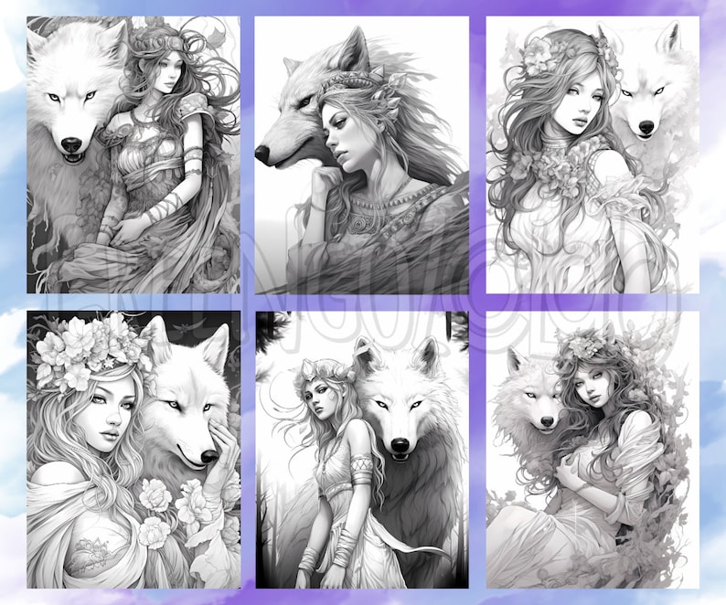 Fairies & Wolves Coloring Book Pages for Adults Forest Fairy - Etsy