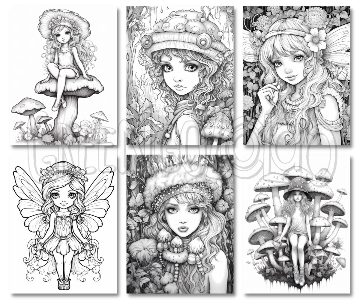 Little Forest Fairies Coloring Book Pages for Kids, Fairy Girl ...