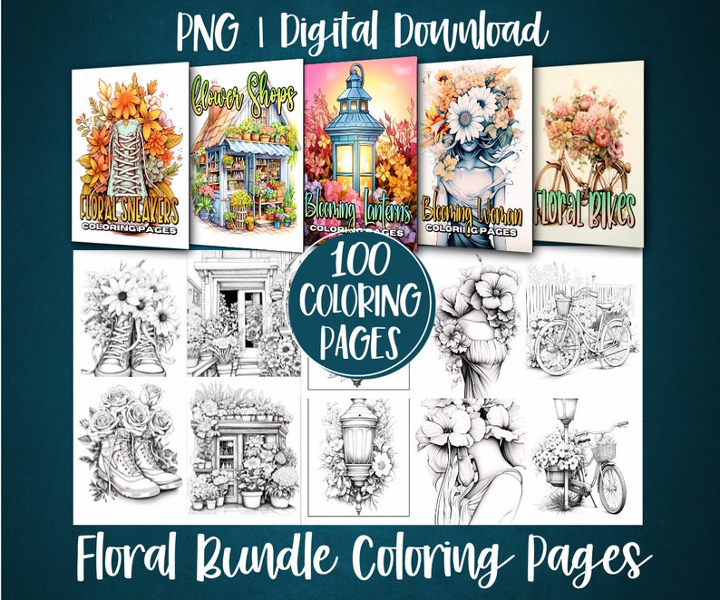 Blooming Floral Bundle Coloring Book Pages for Adults, Flowers ...