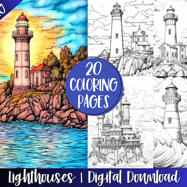 Lighthouse Coloring Book - Etsy