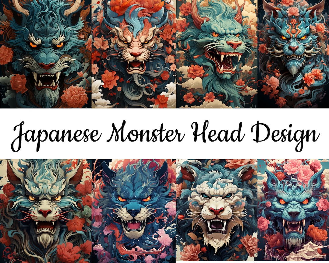 Japanese Monster Head Design: Flat Vector Artwork, Digital Download ...