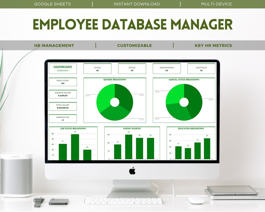Employee Database Manager: HR Google Sheets Template (digital Download ...