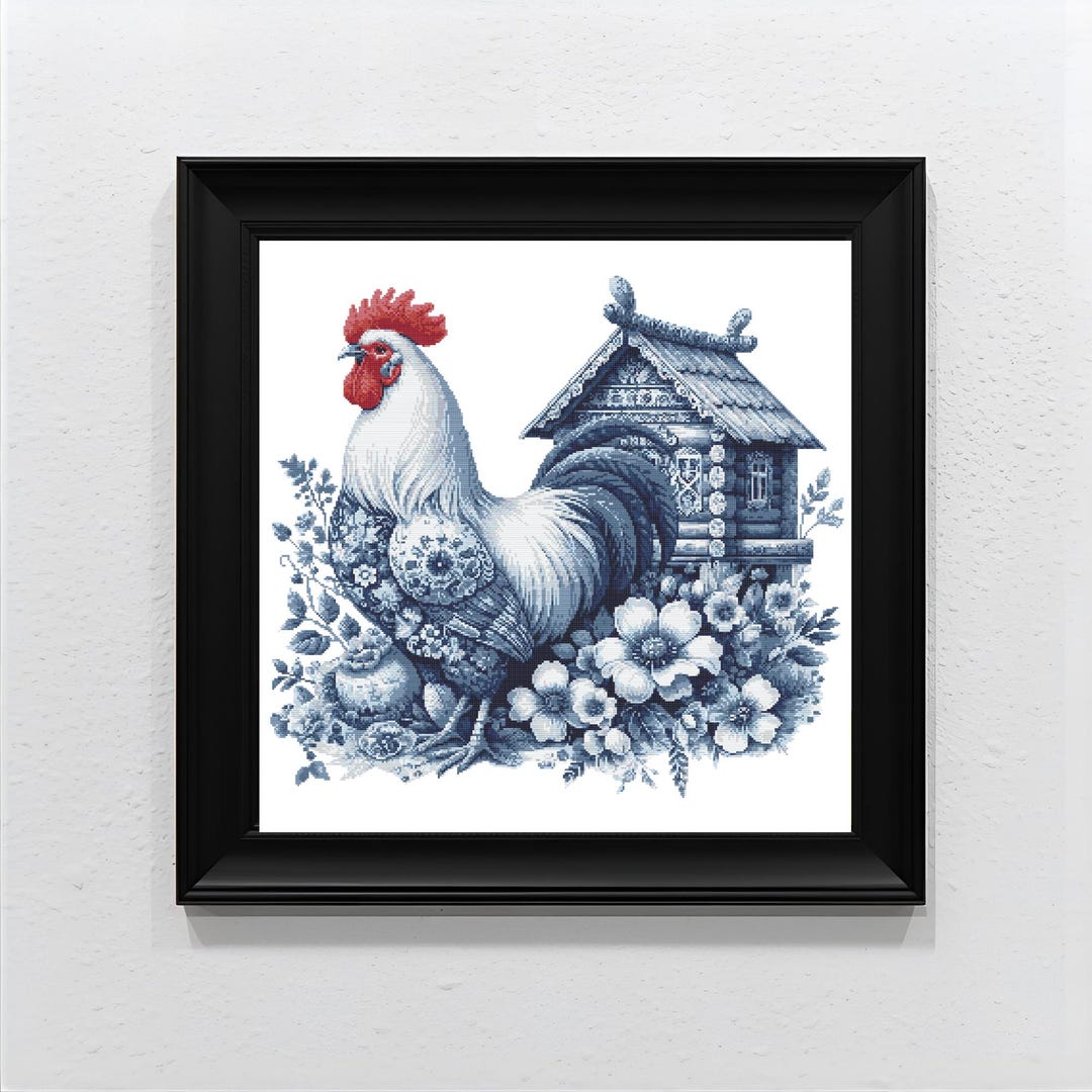 Gzhel Rooster Cross Stitch Pattern | Russian Folk Art Embroidery (PDF ...