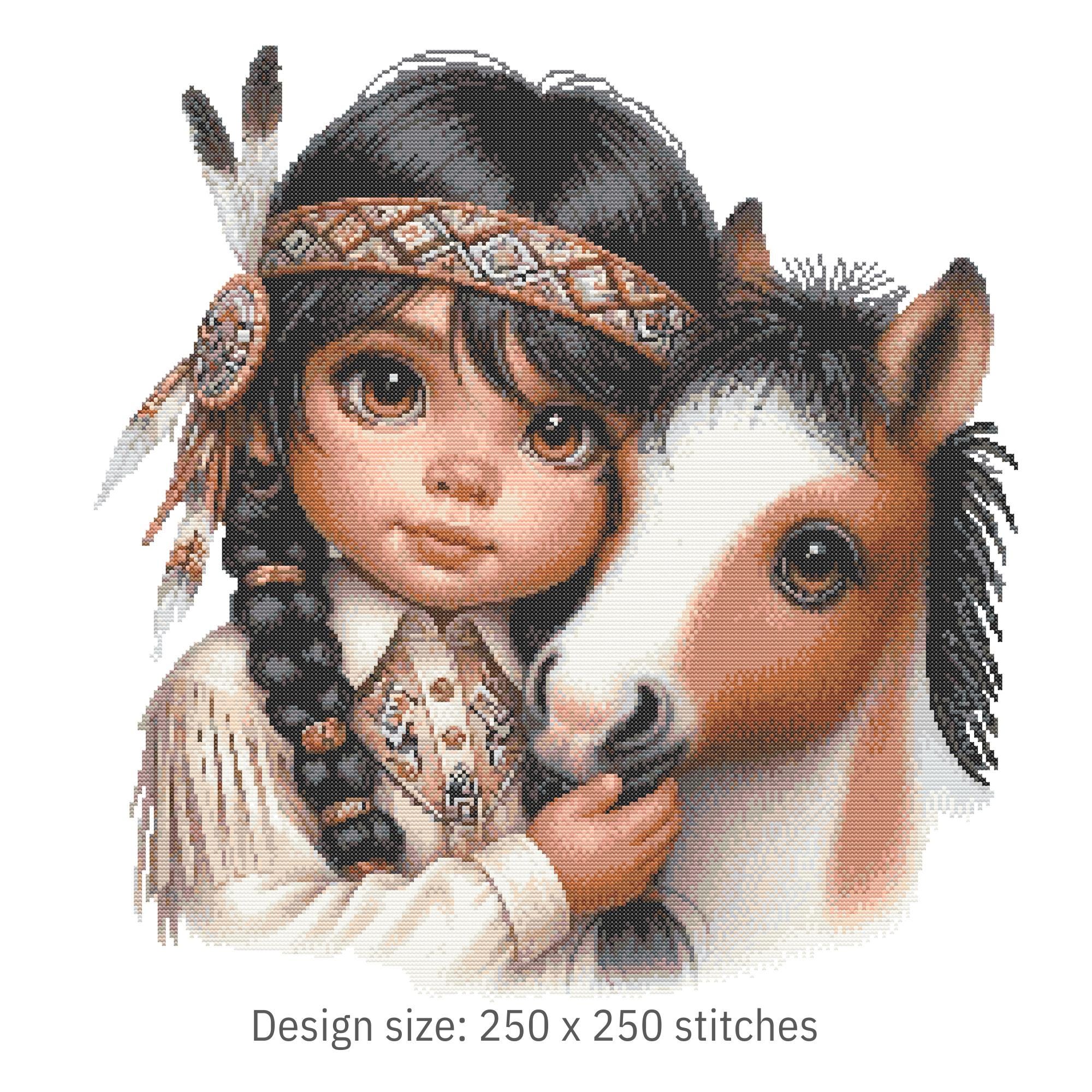 Native American Boy and Mustang Cross Stitch Pattern – Western ...