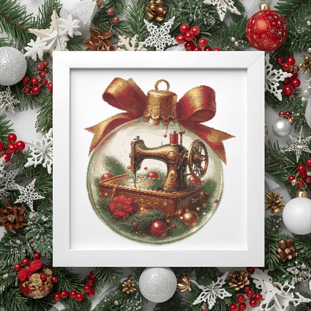 Christmas Ornament Cross Stitch Pattern | Vintage Sewing Machine in ...