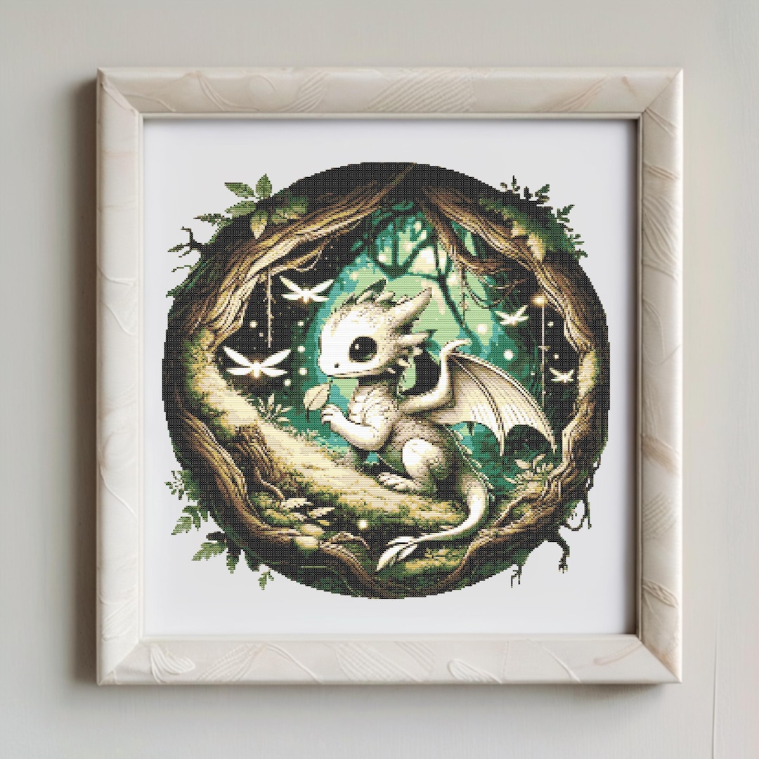 Baby Dragon Cross Stitch Pattern: Enchanted Forest Fantasy (PDF ...