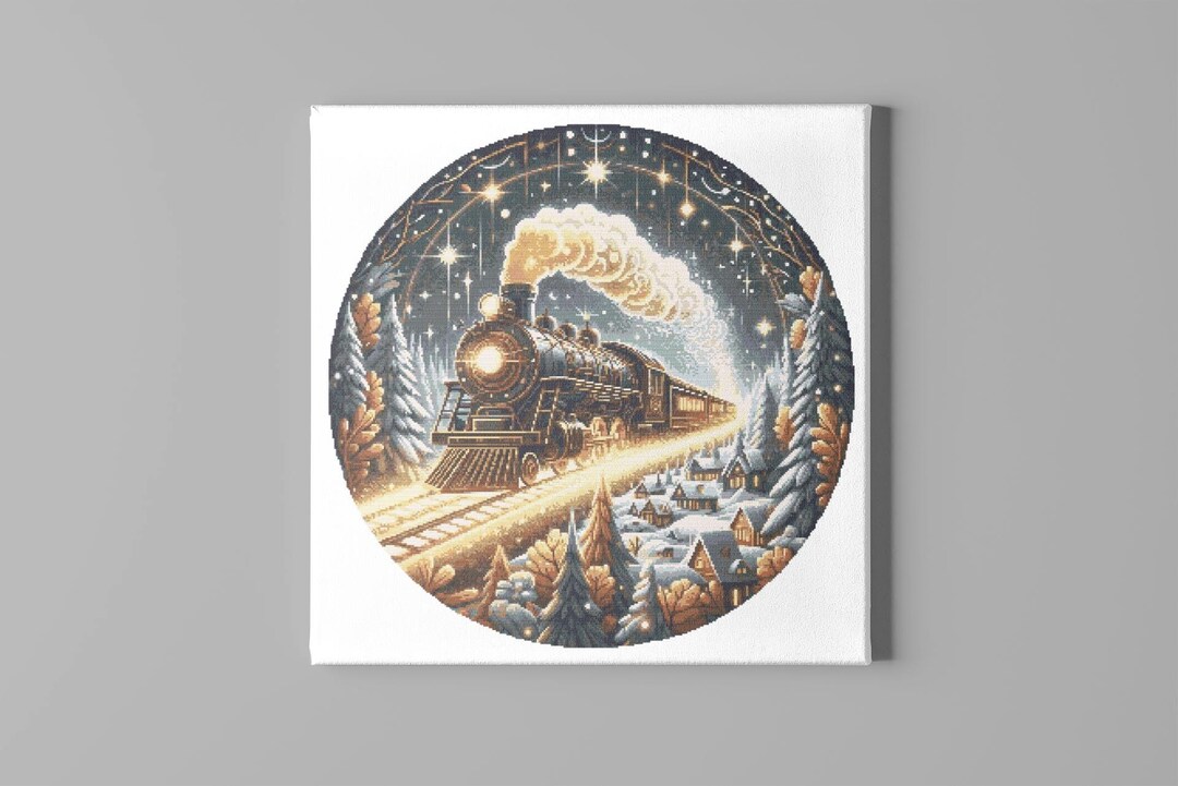 Winter Steam Train Cross-stitch Pattern | Snowy Village & Starry Night ...