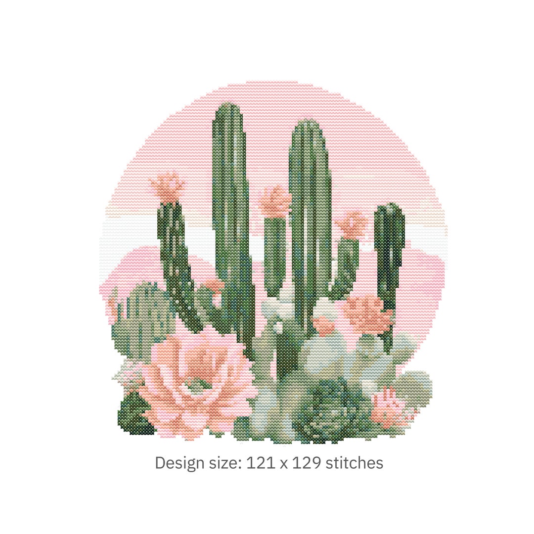 Cacti Modern Wall Art Cross Stitch, Desert Sunset Cross Stitch ...