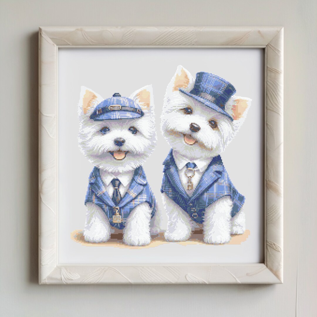 Maltese Puppies Cross Stitch Pattern: Plaid Dog Embroidery (PDF) - Etsy
