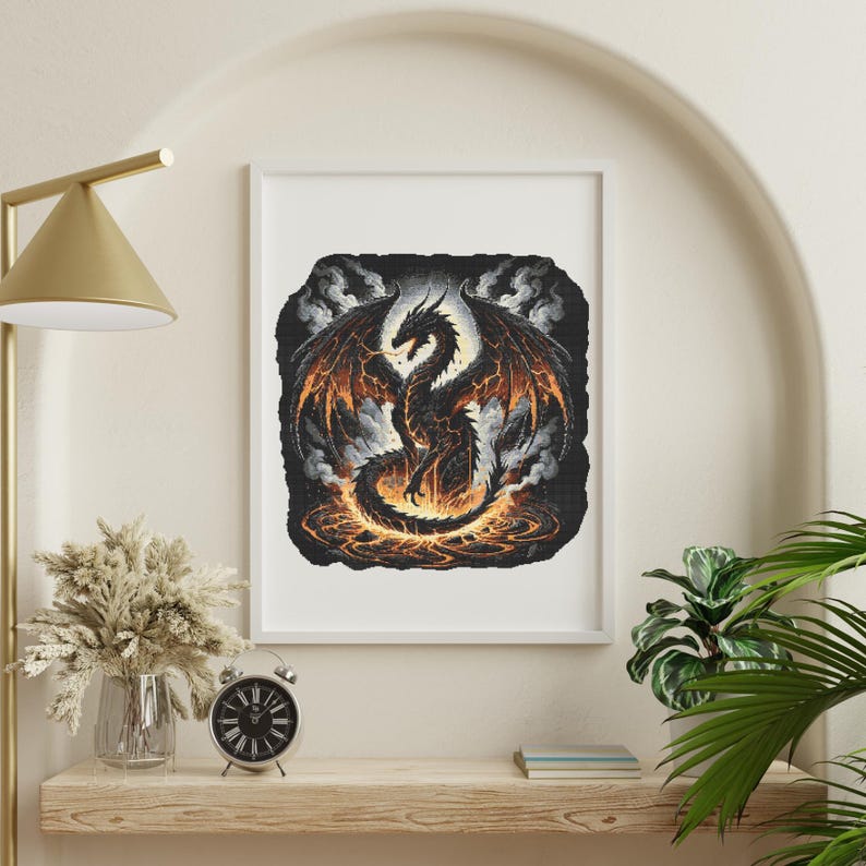 Molten Lava Dragon Cross Stitch Pattern – Fierce Watercolor Design PDF ...
