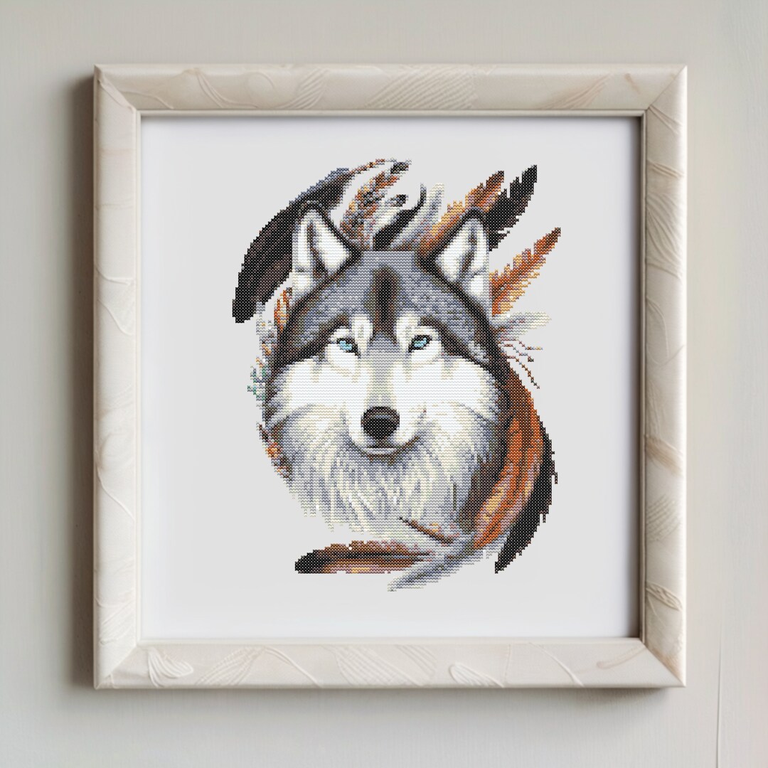 Native Wolf Cross Stitch Pattern, Wolf Cross Stitch Pattern, Landscape ...