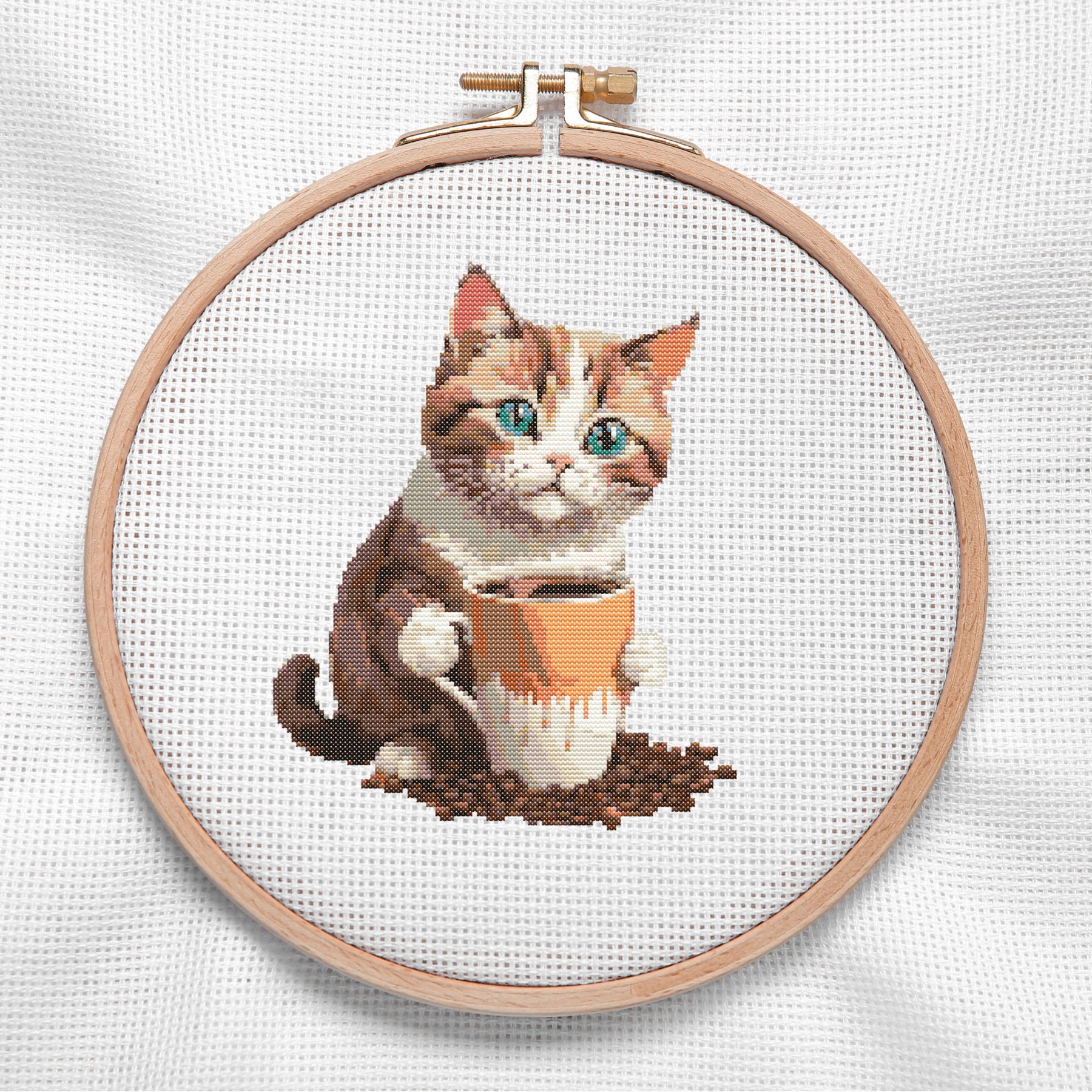 Cute Coffee Cat Cross Stitch Pattern, Cat Embroidery Design PDF, Cat ...