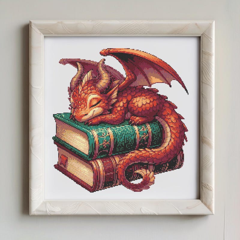 Book Dragon Cross Stitch - Etsy