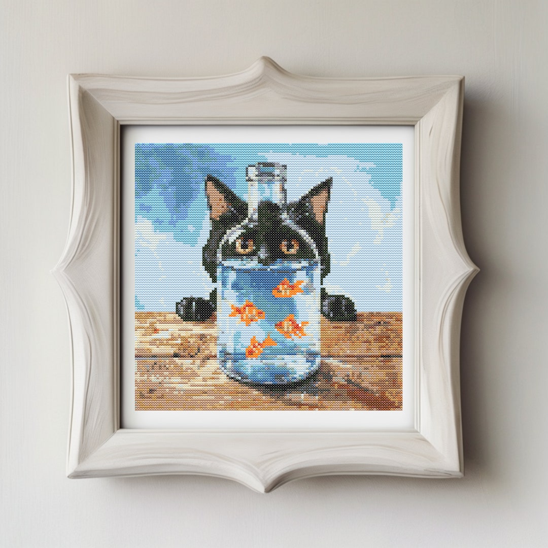 Black Cat & Golden Fish Cross Stitch Pattern (digital Download) - Etsy