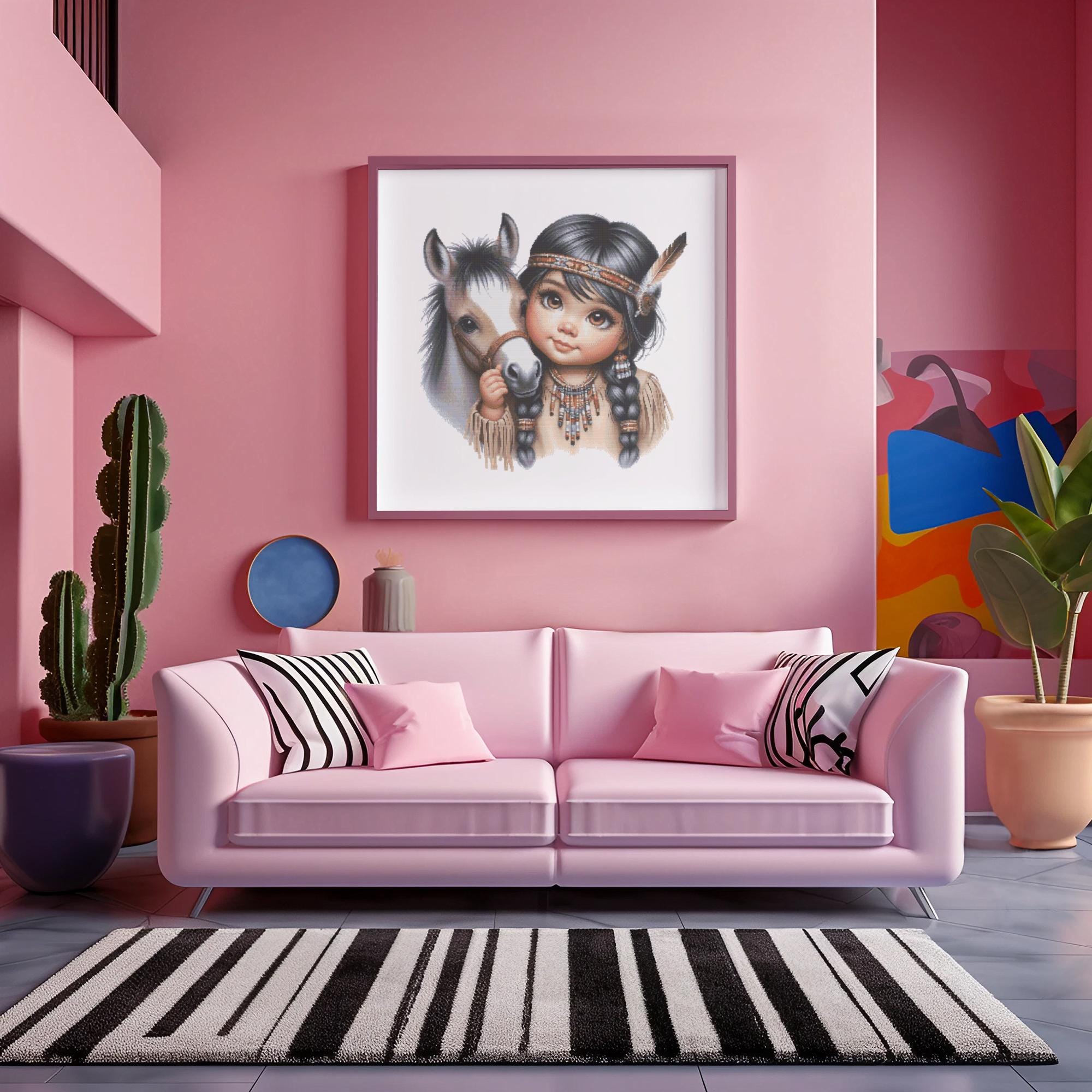 Horse Cross Stitch Pattern – Native American Girl Wild Mustang PDF 300× ...