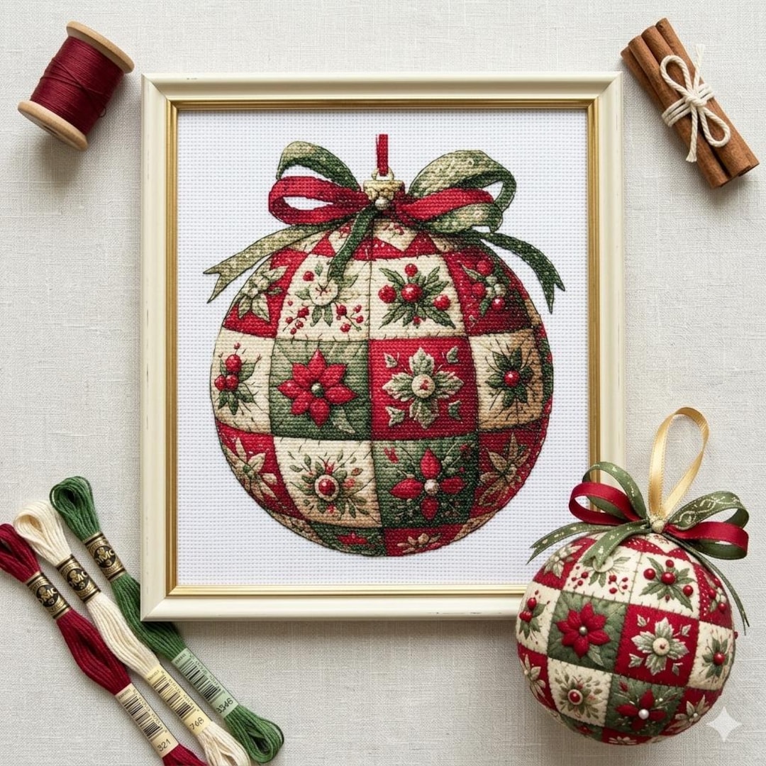 Christmas Bauble Cross Stitch Pattern – Floral Patchwork Ornament PDF ...