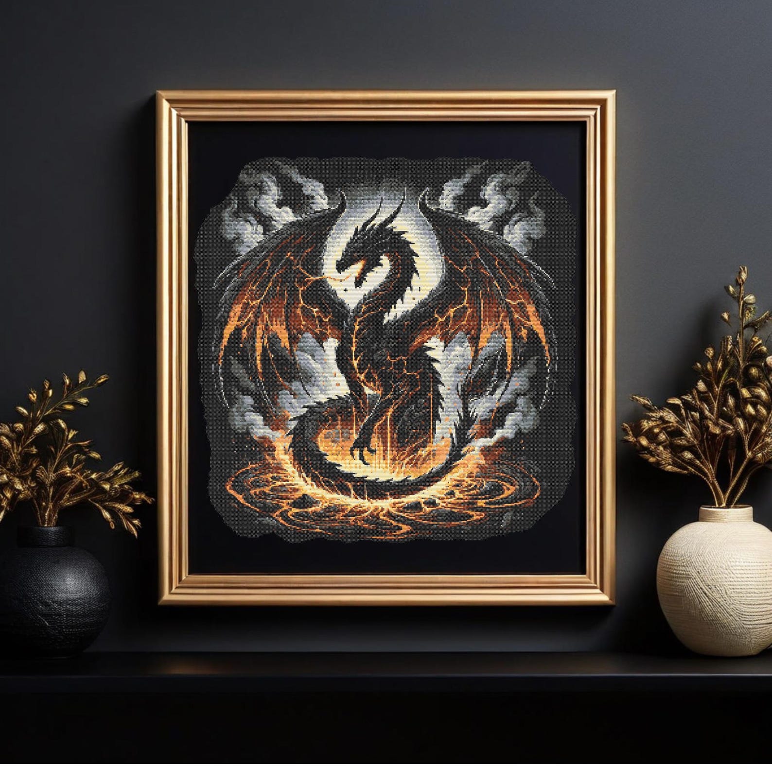 Molten Lava Dragon Cross Stitch Pattern – Fierce Watercolor Design PDF ...