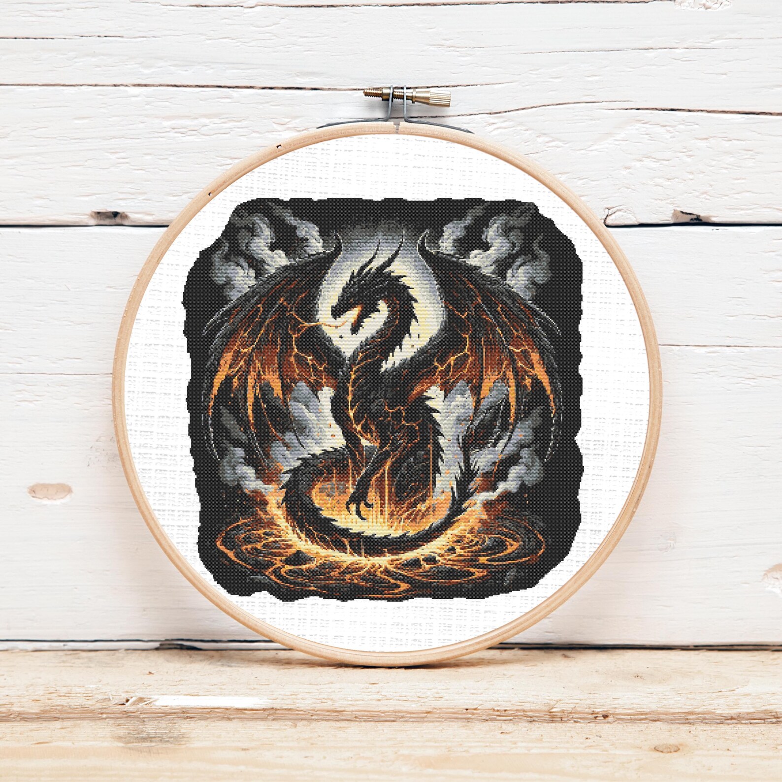 Molten Lava Dragon Cross Stitch Pattern – Fierce Watercolor Design PDF ...