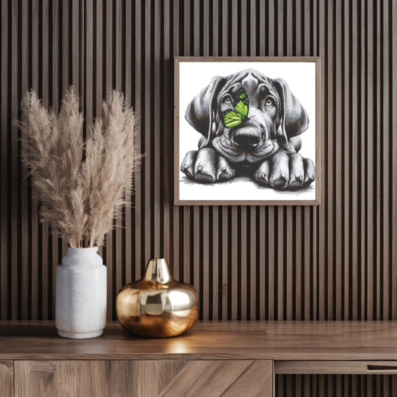Dane Puppy & Butterfly Cross Stitch Pattern – Elegant Dog Design (PDF ...