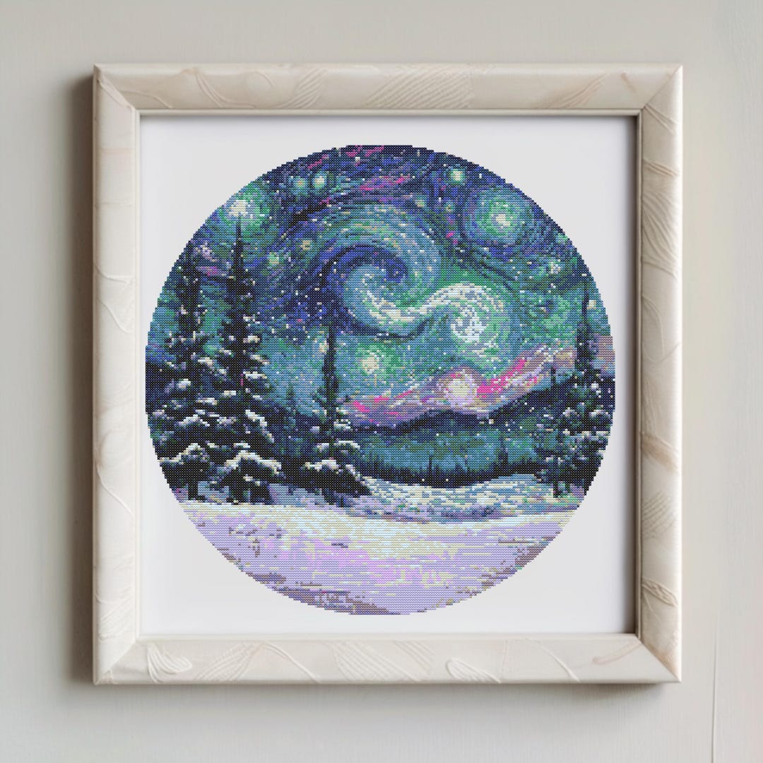 Aurora Borealis Cross Stitch Pattern: Round Landscape (PDF Pattern) - Etsy