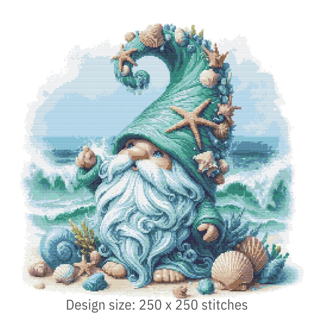 Ocean Gnome Cross Stitch Pattern – Seashell Hat Nautical Embroidery ...