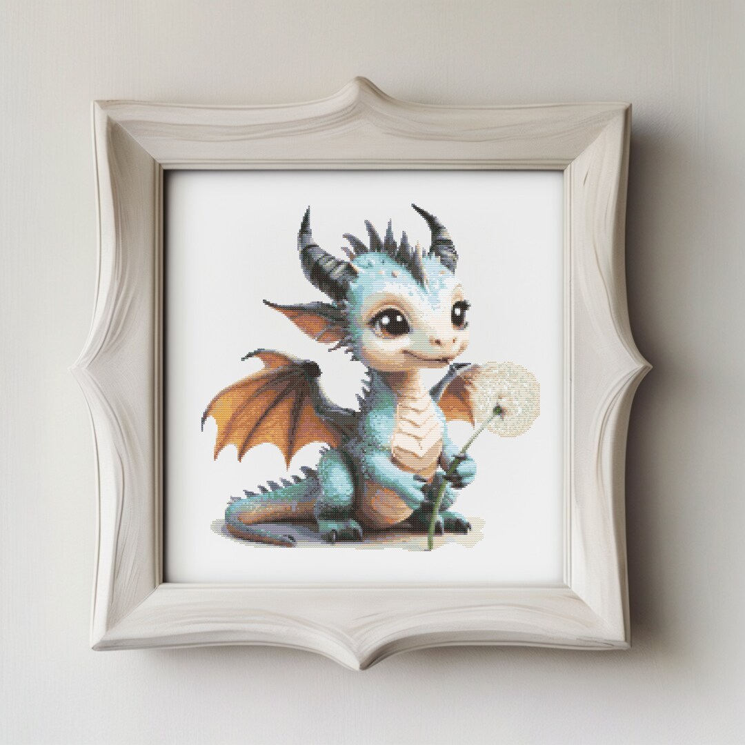 Baby Dragon With Dandelion Cross Stitch Pattern (digital Download) - Etsy