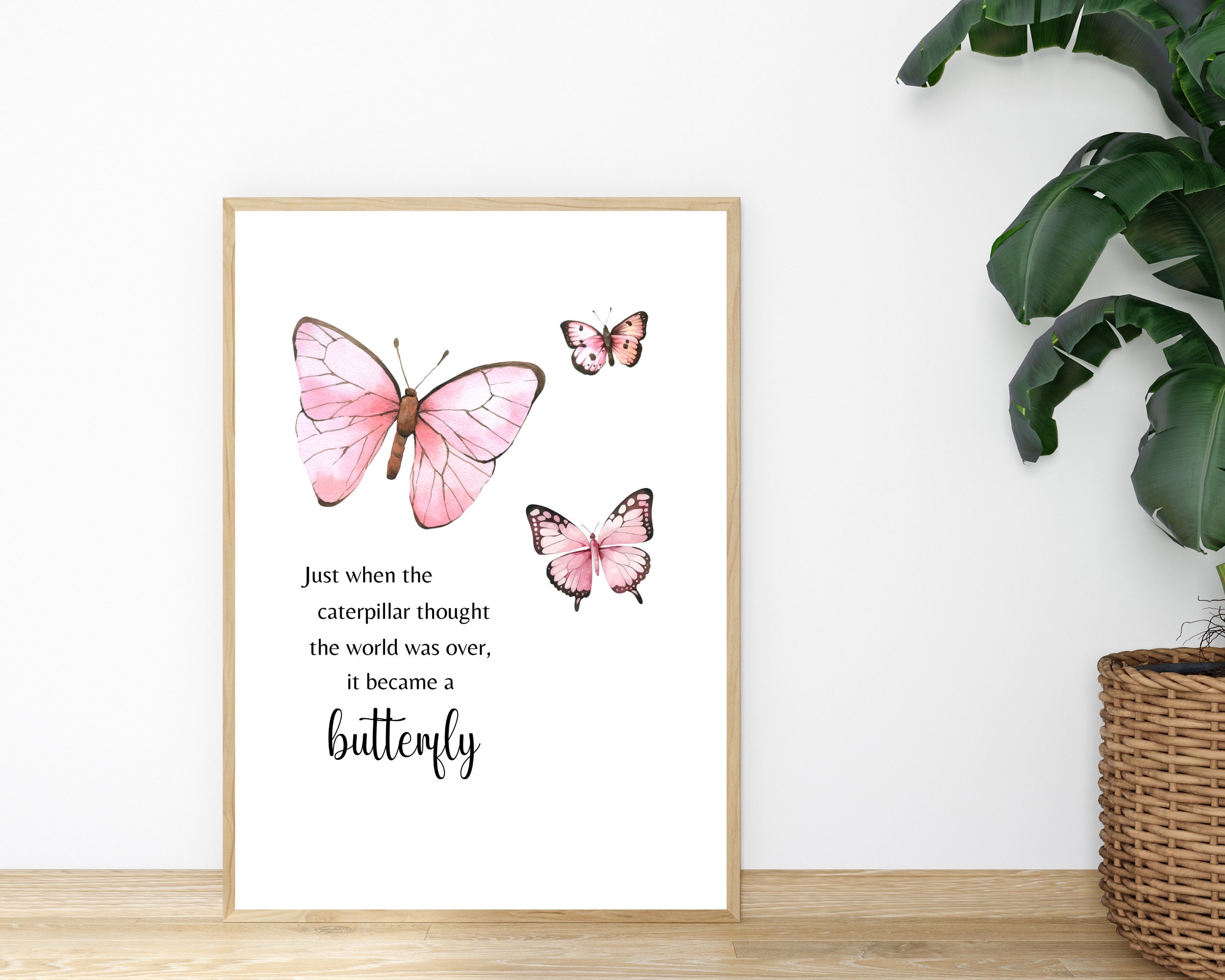 Butterfly Quote Printable Wall Art, Pink Butterflies Print, Girl Room ...