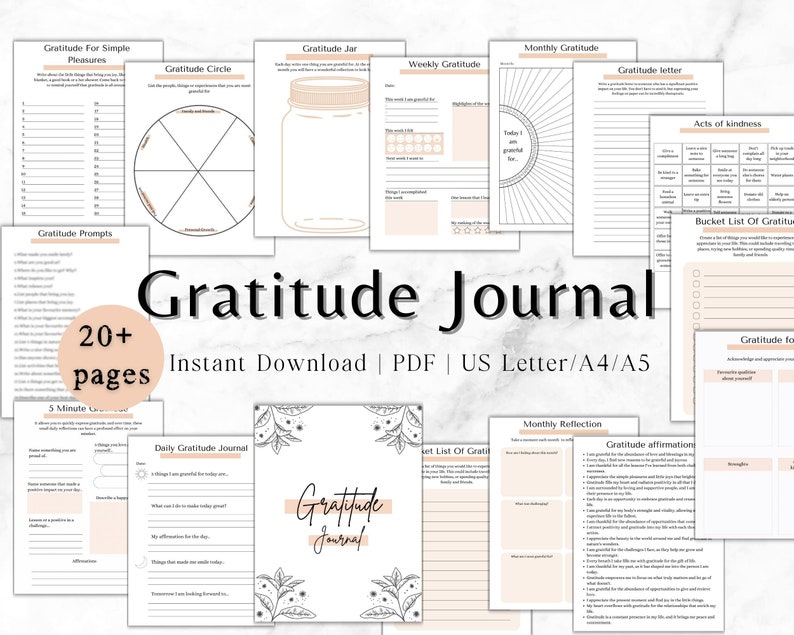 Printable Gratitude Journal Bundle, Digital Gratitude Journal Templates ...
