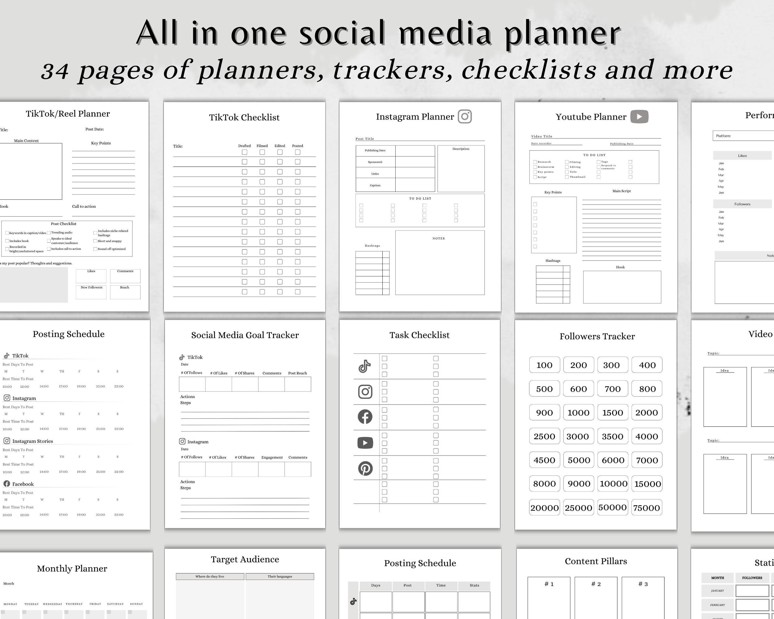 Printable Social Media Planner Bundle, Tiktok Planner, Instagram ...
