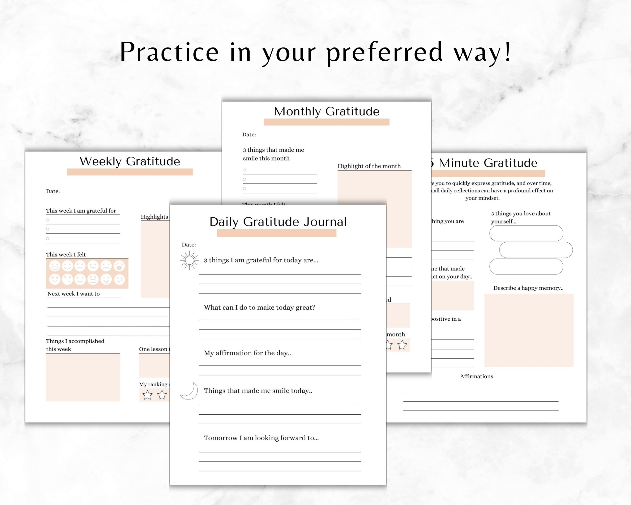 Printable Gratitude Journal Bundle, Digital Gratitude Journal Templates ...