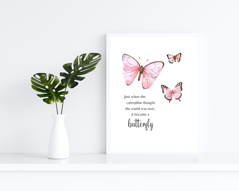 Butterfly Quote Printable Wall Art, Pink Butterflies Print, Girl Room ...