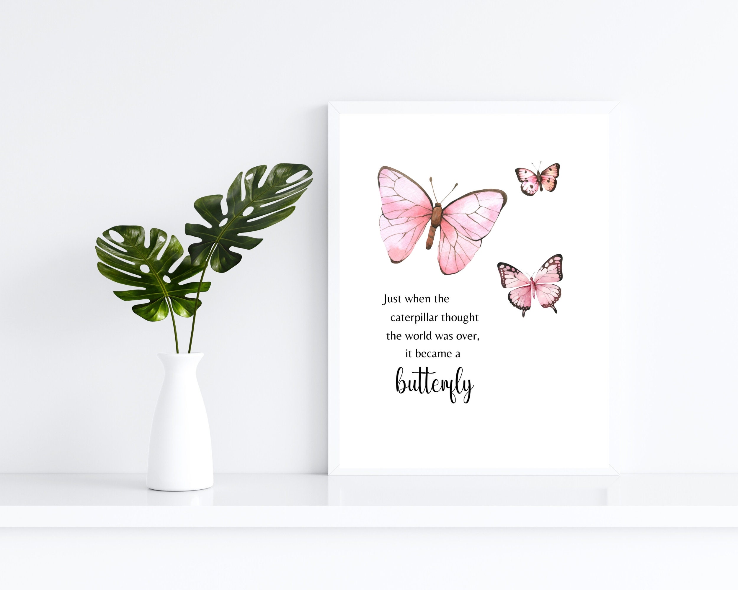 Butterfly Quote Printable Wall Art, Pink Butterflies Print, Girl Room ...