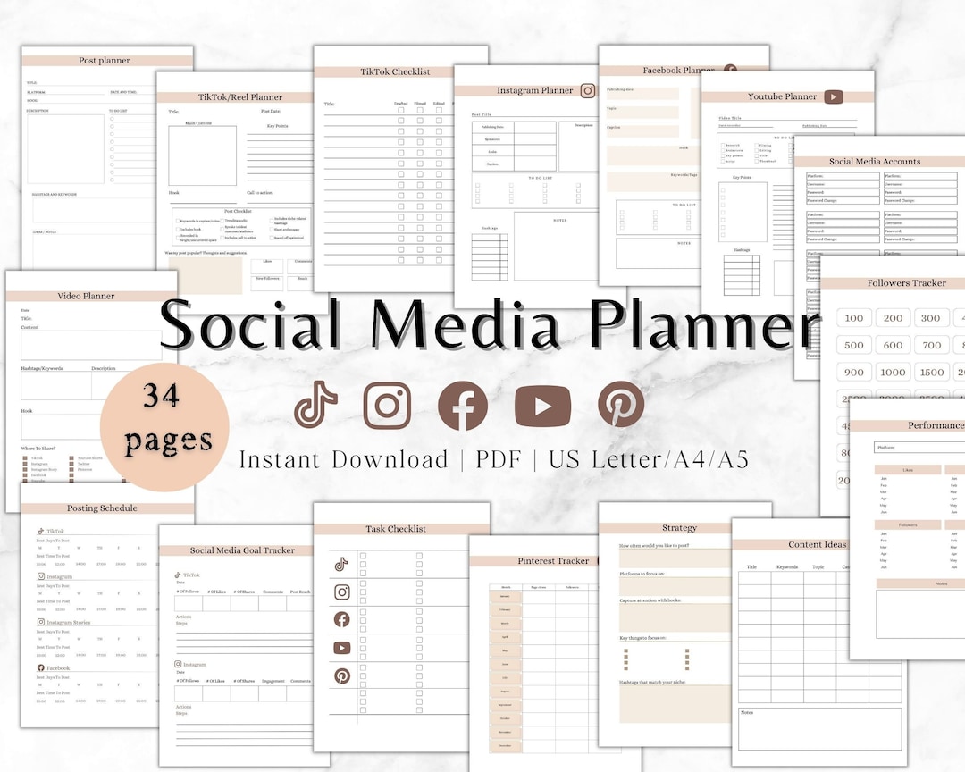 Printable Social Media Planner Bundle, Tiktok Planner, Instagram ...