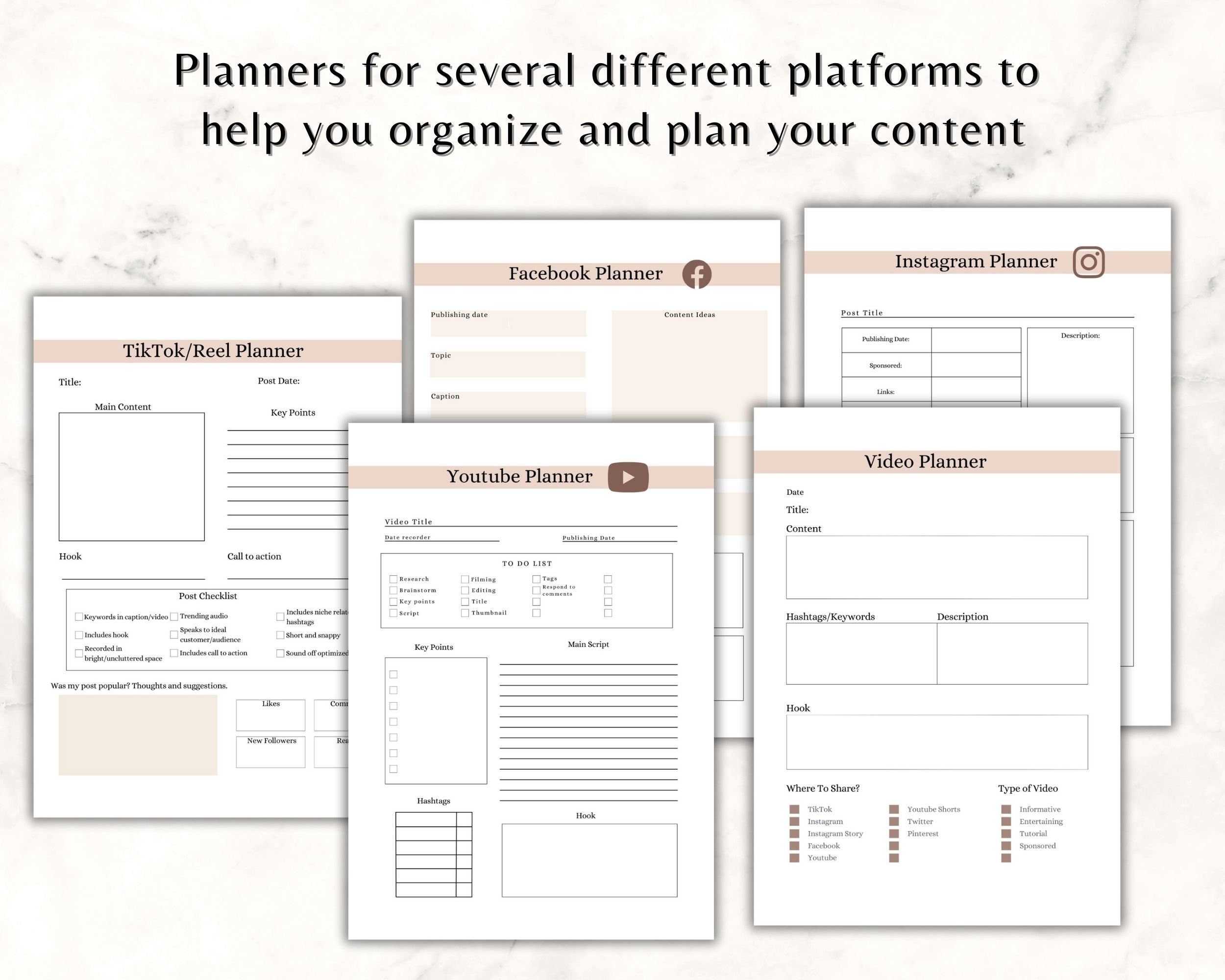 Printable Social Media Planner Bundle, Tiktok Planner, Instagram ...