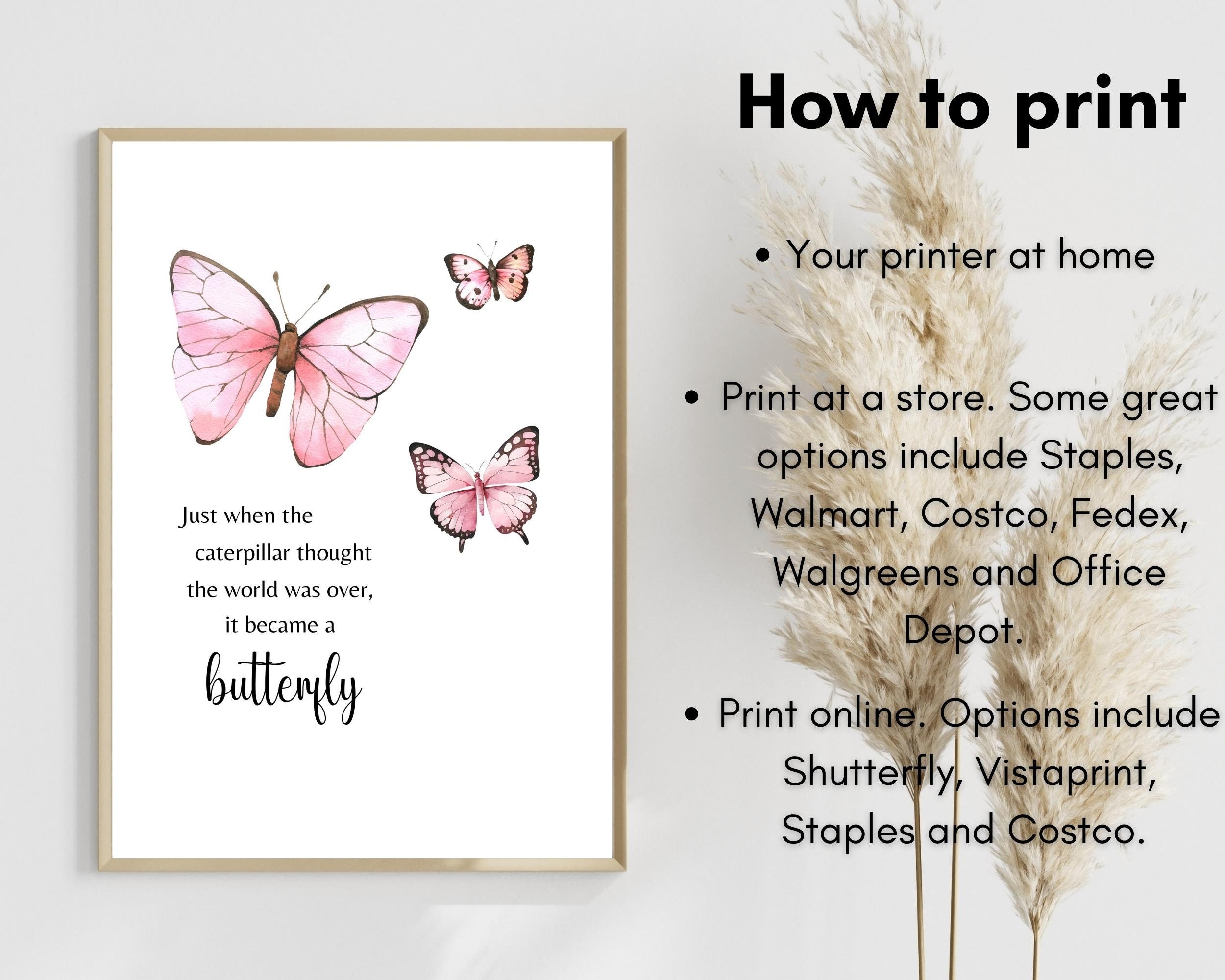 Butterfly Quote Printable Wall Art, Pink Butterflies Print, Girl Room ...