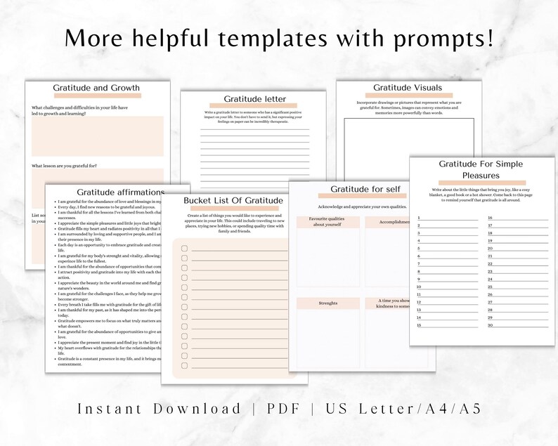 Printable Gratitude Journal Bundle, Digital Gratitude Journal Templates ...