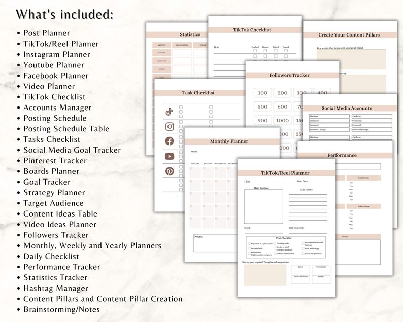 Printable Social Media Planner Bundle, Tiktok Planner, Instagram ...