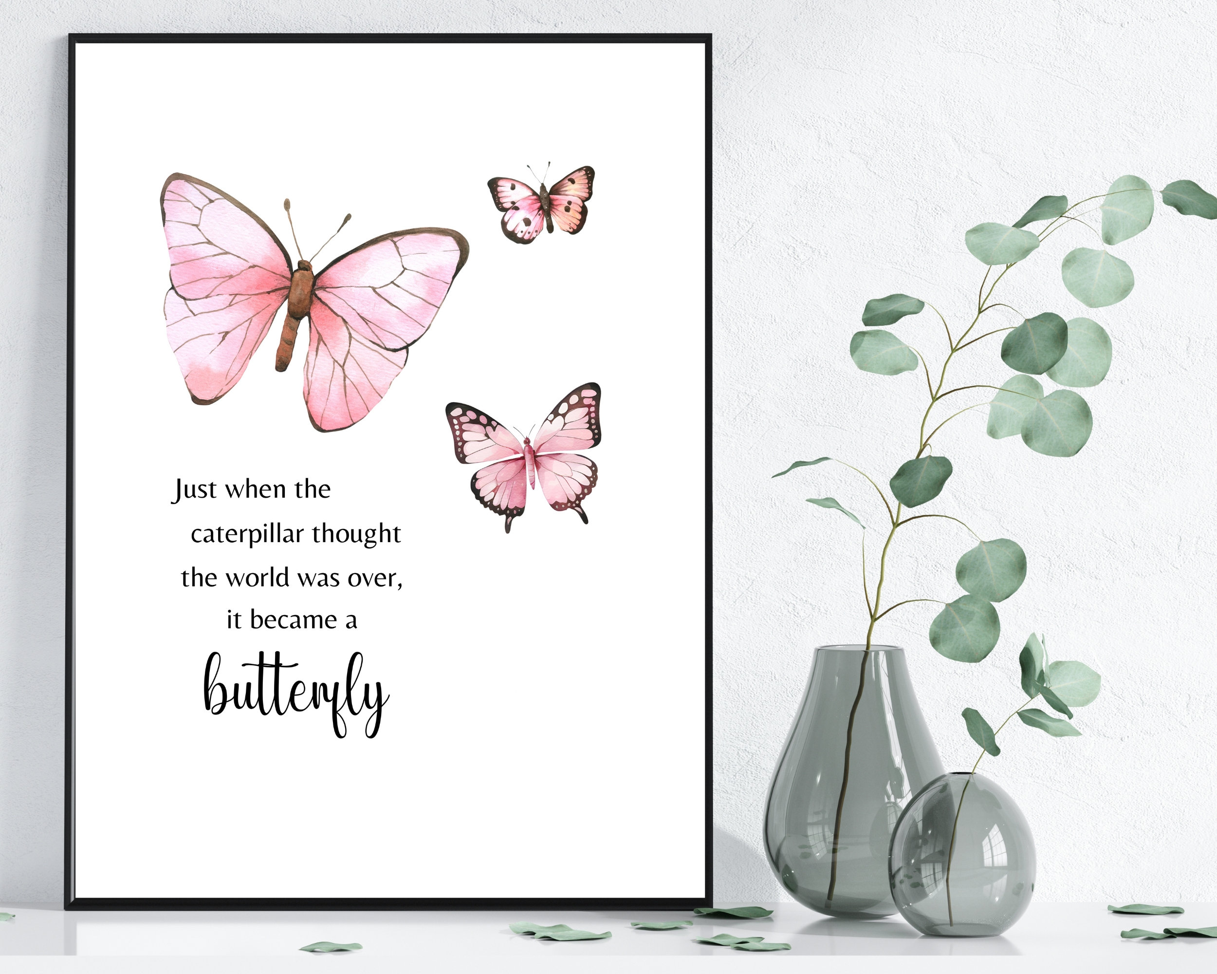 Butterfly Quote Printable Wall Art, Pink Butterflies Print, Girl Room ...