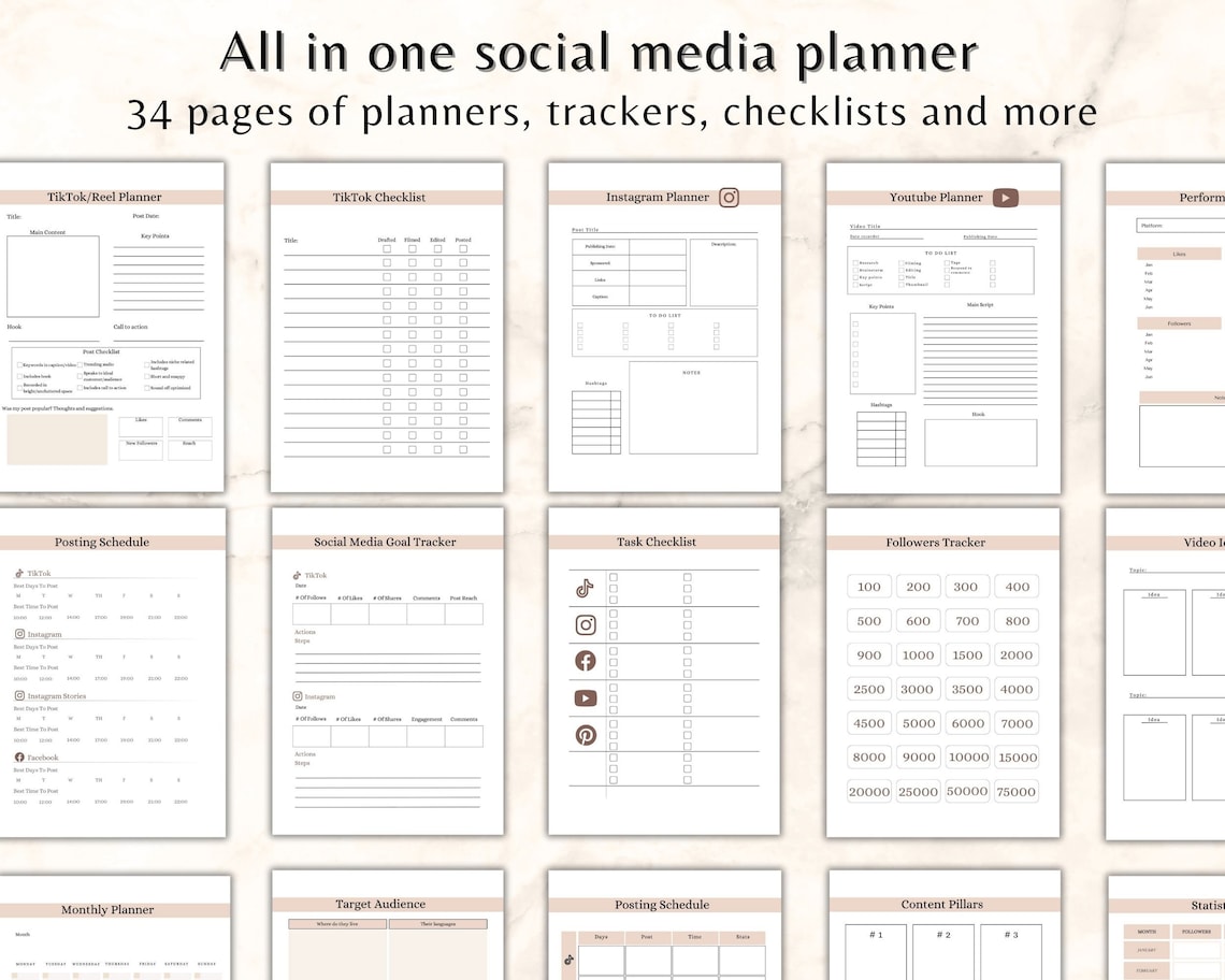 Printable Social Media Planner Bundle, Tiktok Planner, Instagram ...