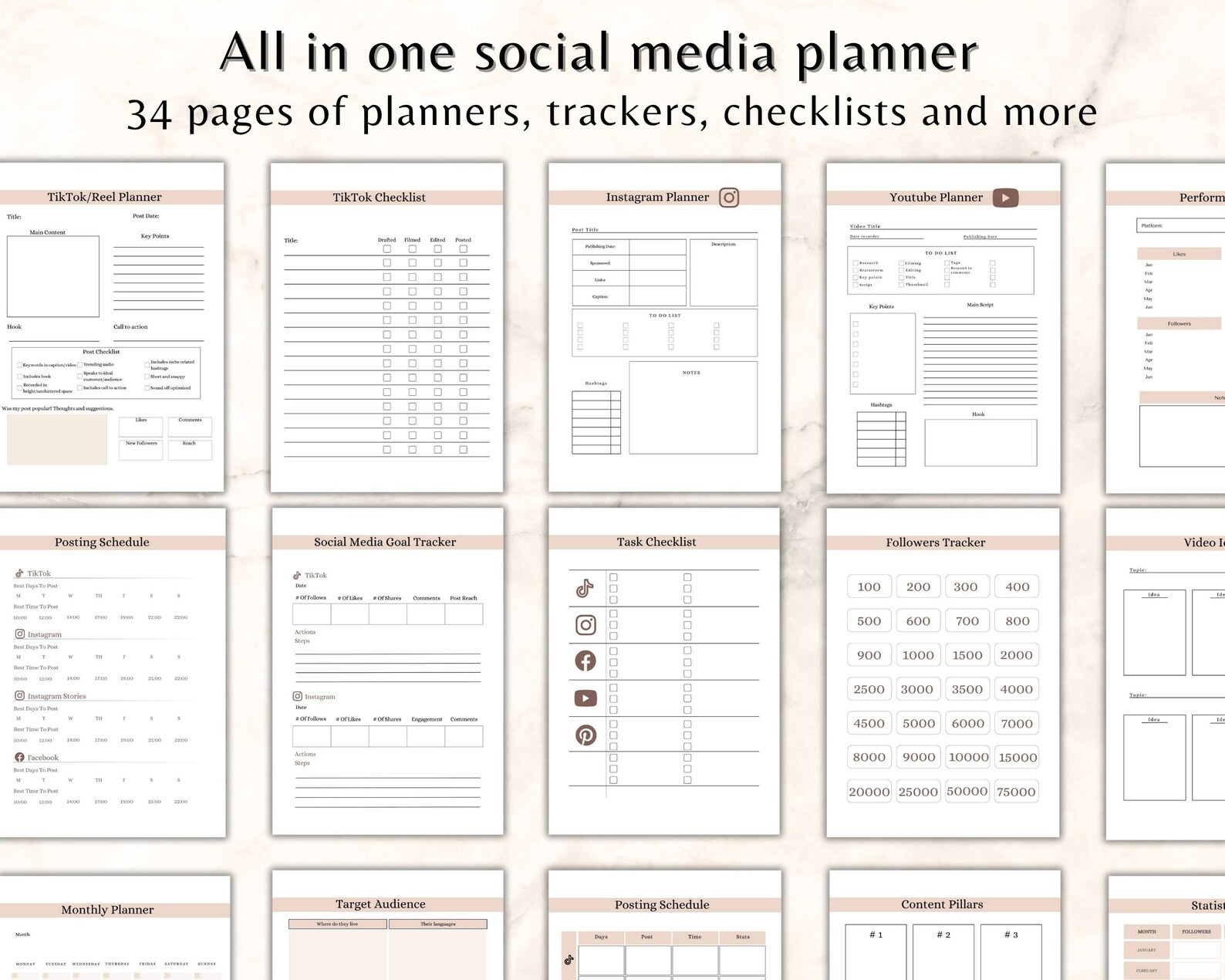 Printable Social Media Planner Bundle, Tiktok Planner, Instagram ...
