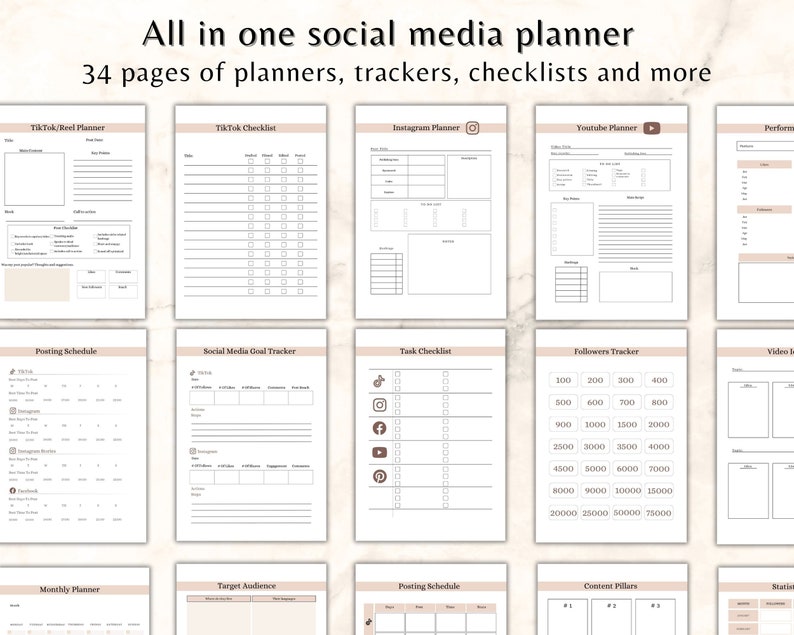Printable Social Media Planner Bundle, Tiktok Planner, Instagram ...