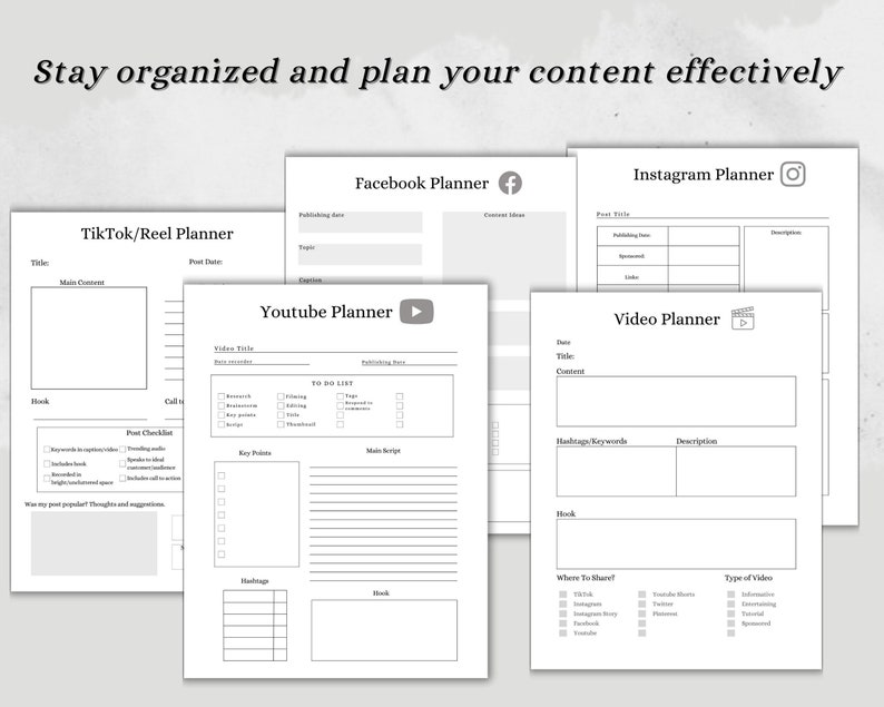 Printable Social Media Planner Bundle, Tiktok Planner, Instagram ...