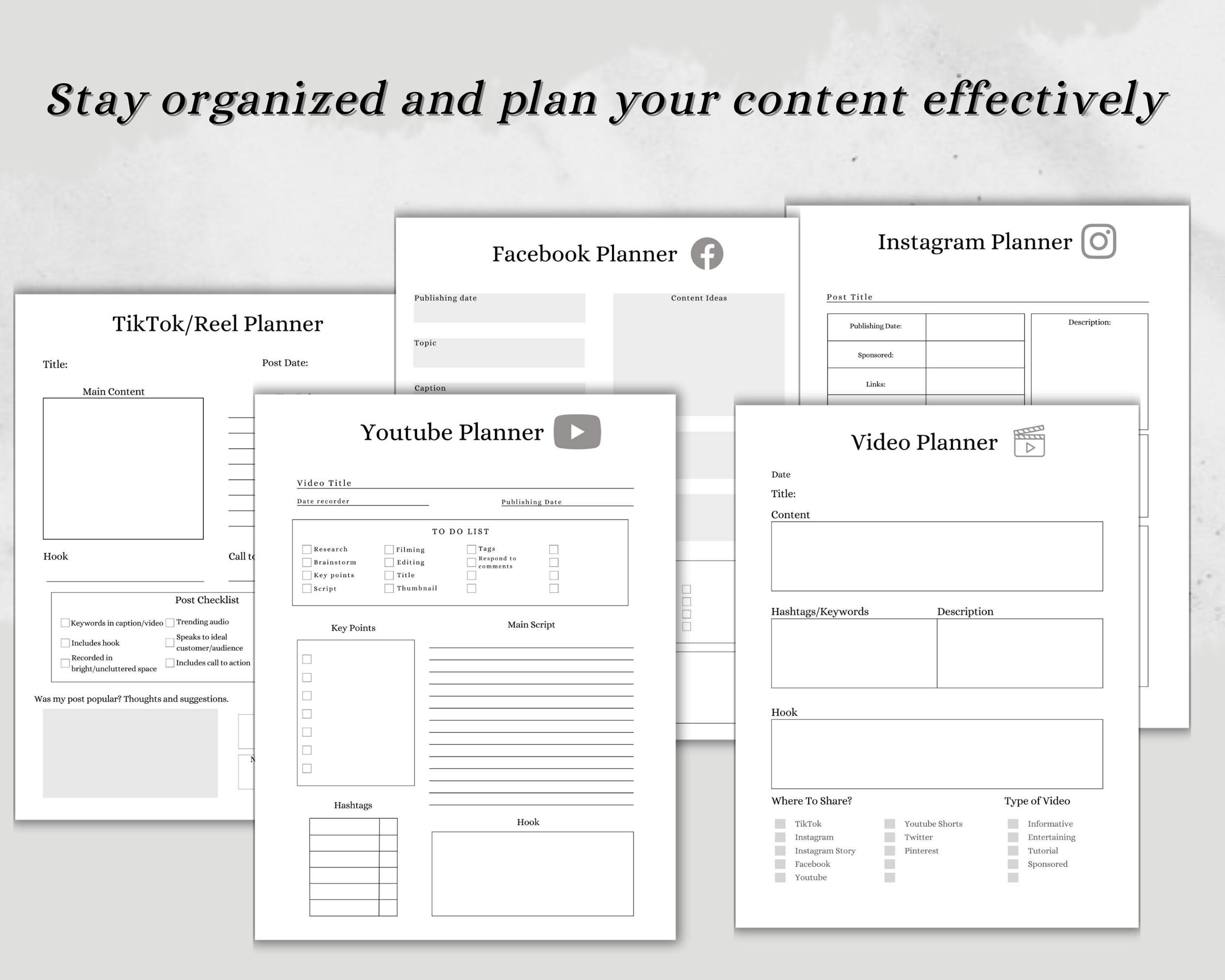 Printable Social Media Planner Bundle, Tiktok Planner, Instagram ...