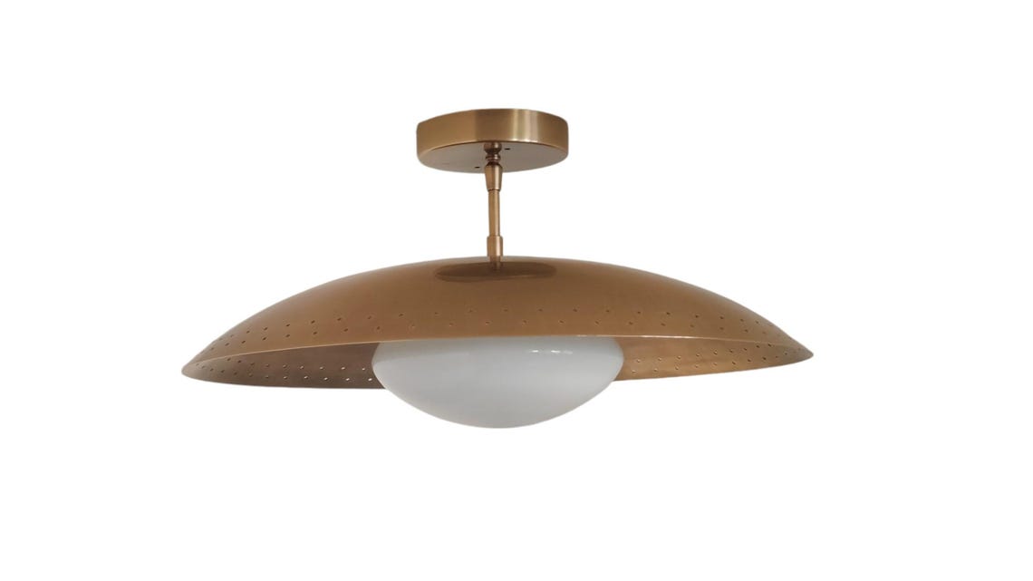 Raw Brass Disc Ceiling Light - Mid-century Modern Pendant - Etsy