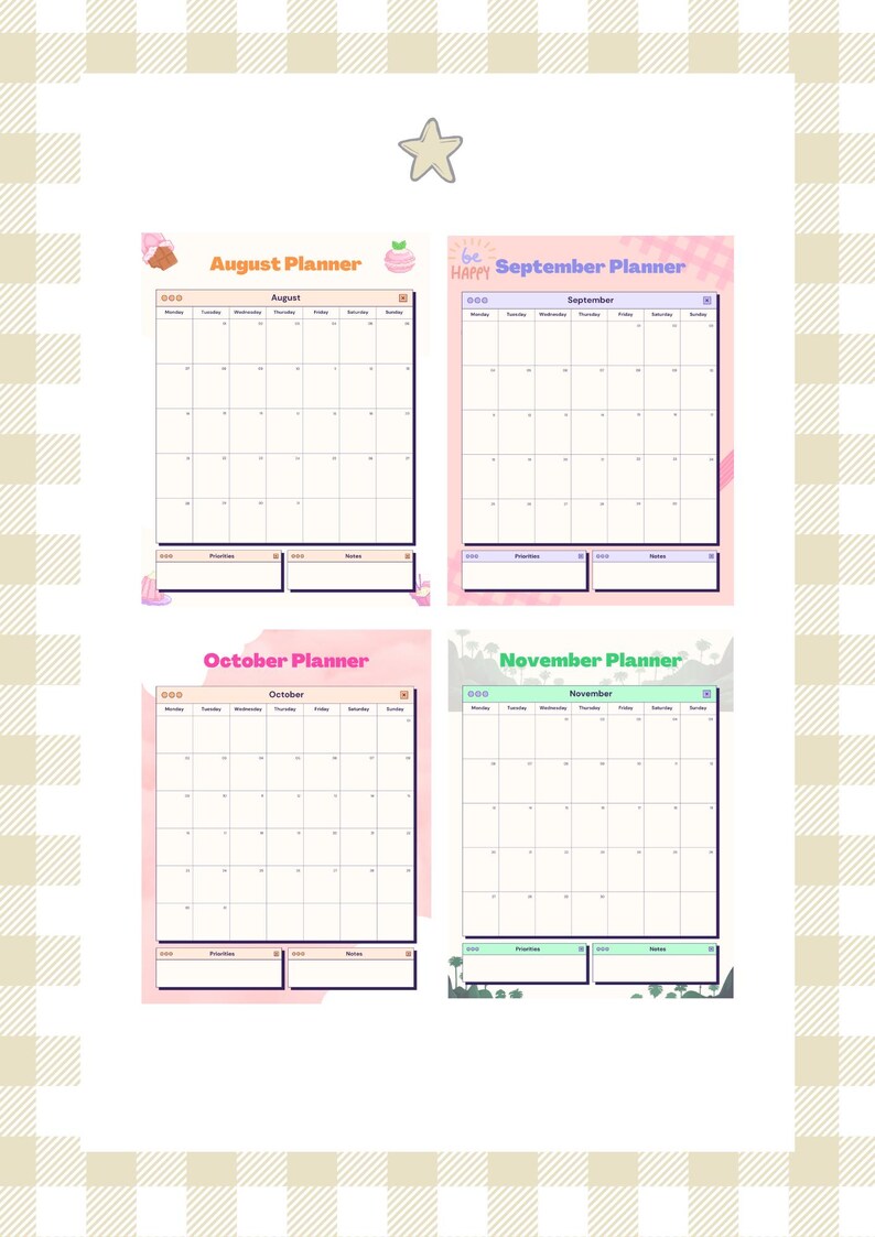 Gingham Color Modern 2025 Monthly Planner - Etsy