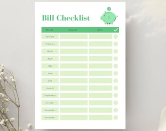 Pink Watercolor Financial Planner Bill Checklist Worksheet - Etsy