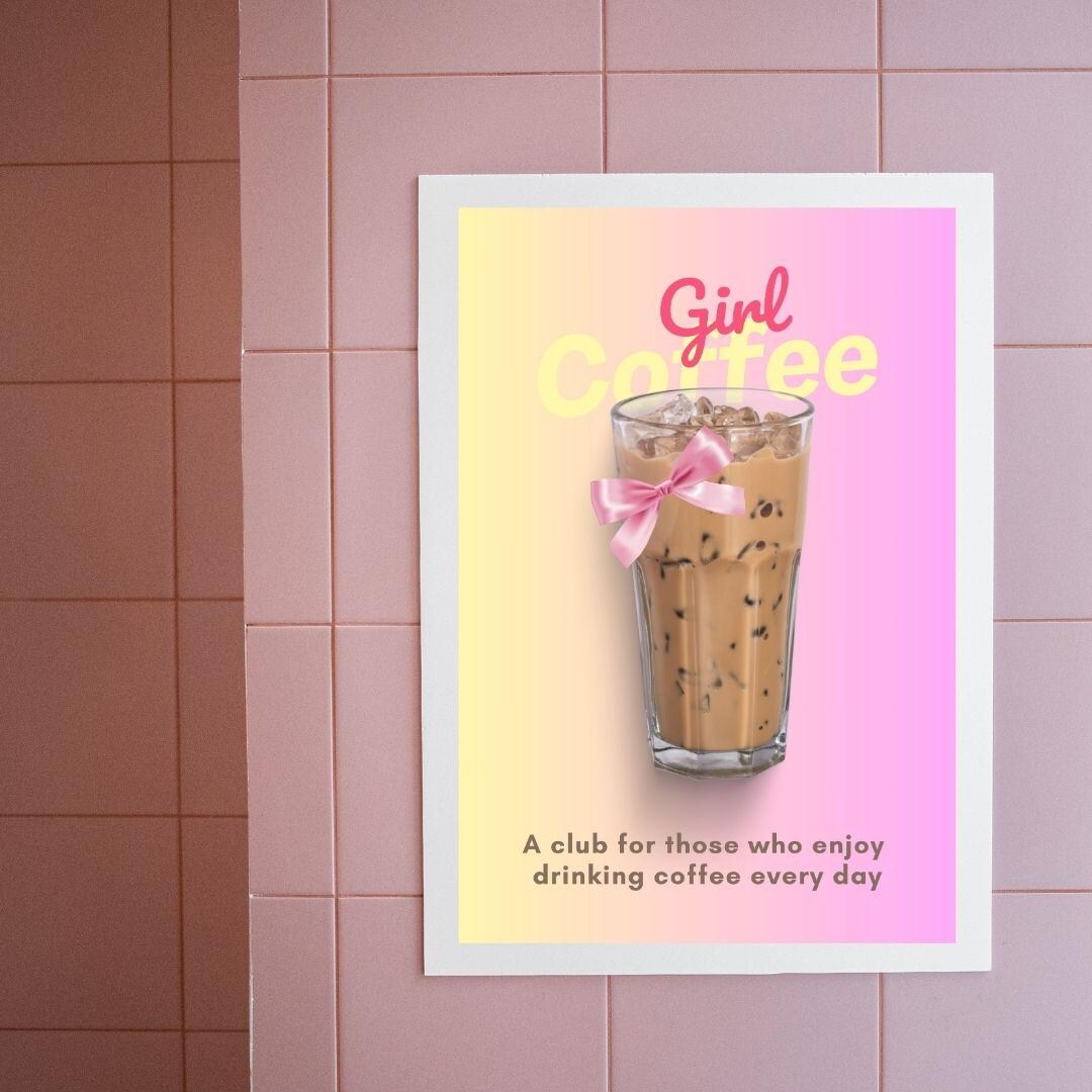 Girl Coffee Wallpaper Poster - Etsy