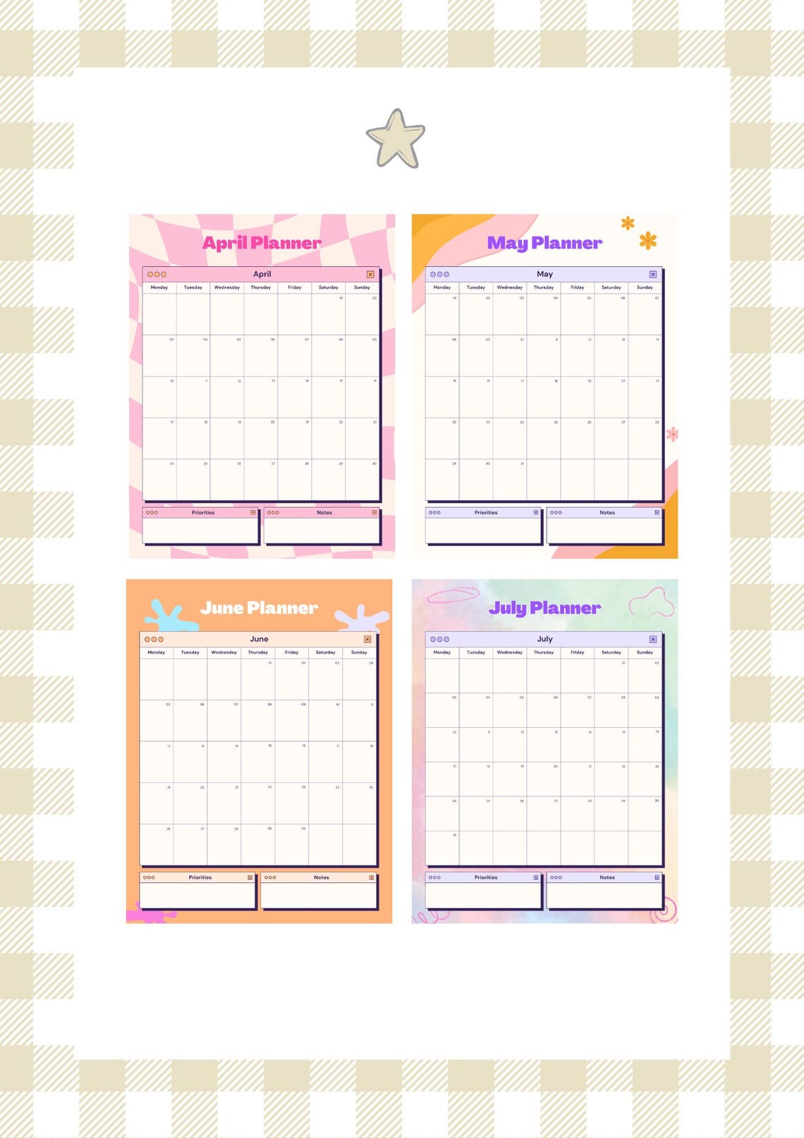 Gingham Color Modern 2025 Monthly Planner - Etsy