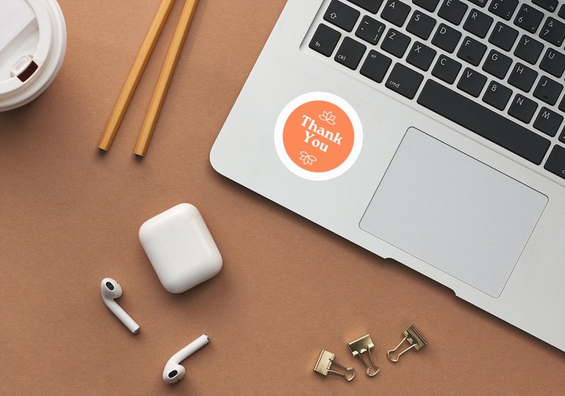 Modern Orange Thank You Typography Circle Sticker - Etsy