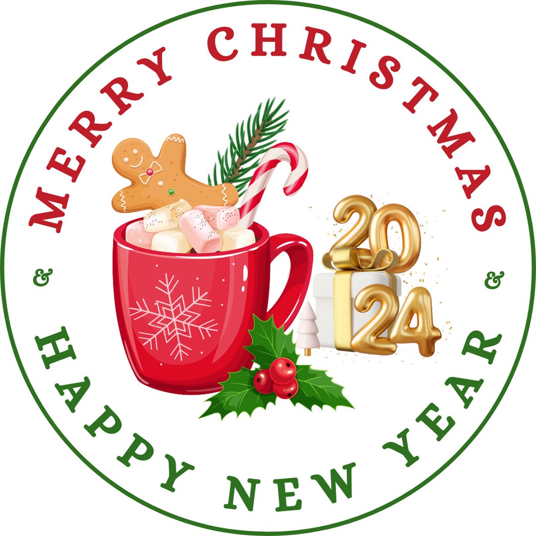 Red and Green Watercolor Christmas Circle Sticker - Etsy